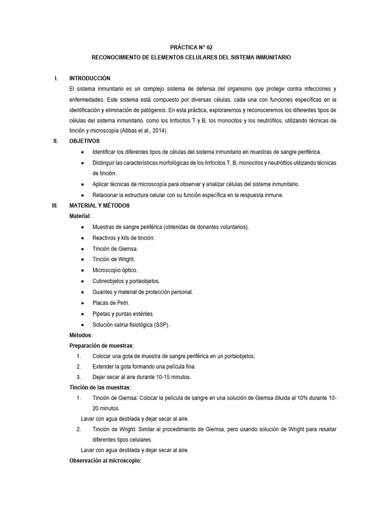 PR-CTICA N02 - Reconocimiento de Elementos Celulares Del Sistema Inmunitario | PDF | Sistema ...
