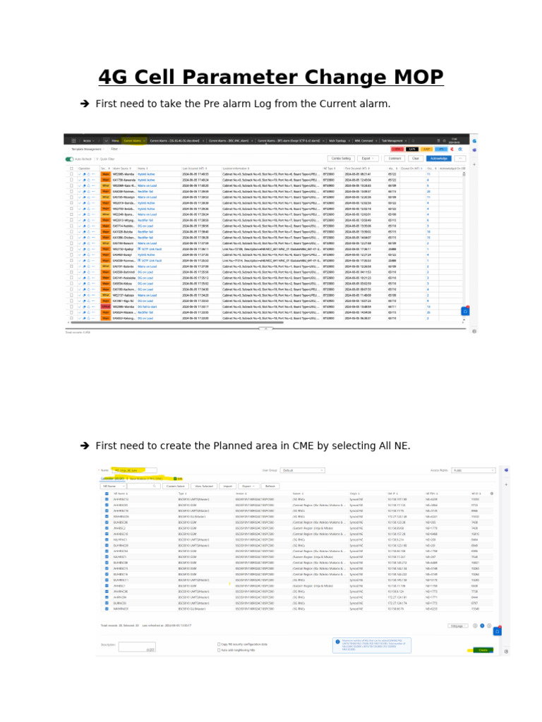4G Cell Parameter - Change MOP | PDF