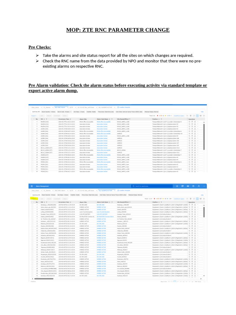 ZTE 3G Parameter Change - MOP | PDF