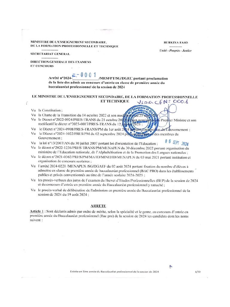 Admis en Bac Pro 2024 | PDF