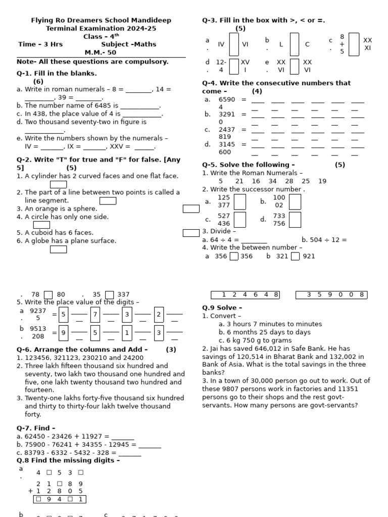 Maths Class - 4th | PDF