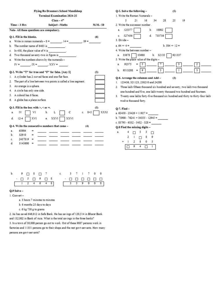 Maths Class - 4th | PDF