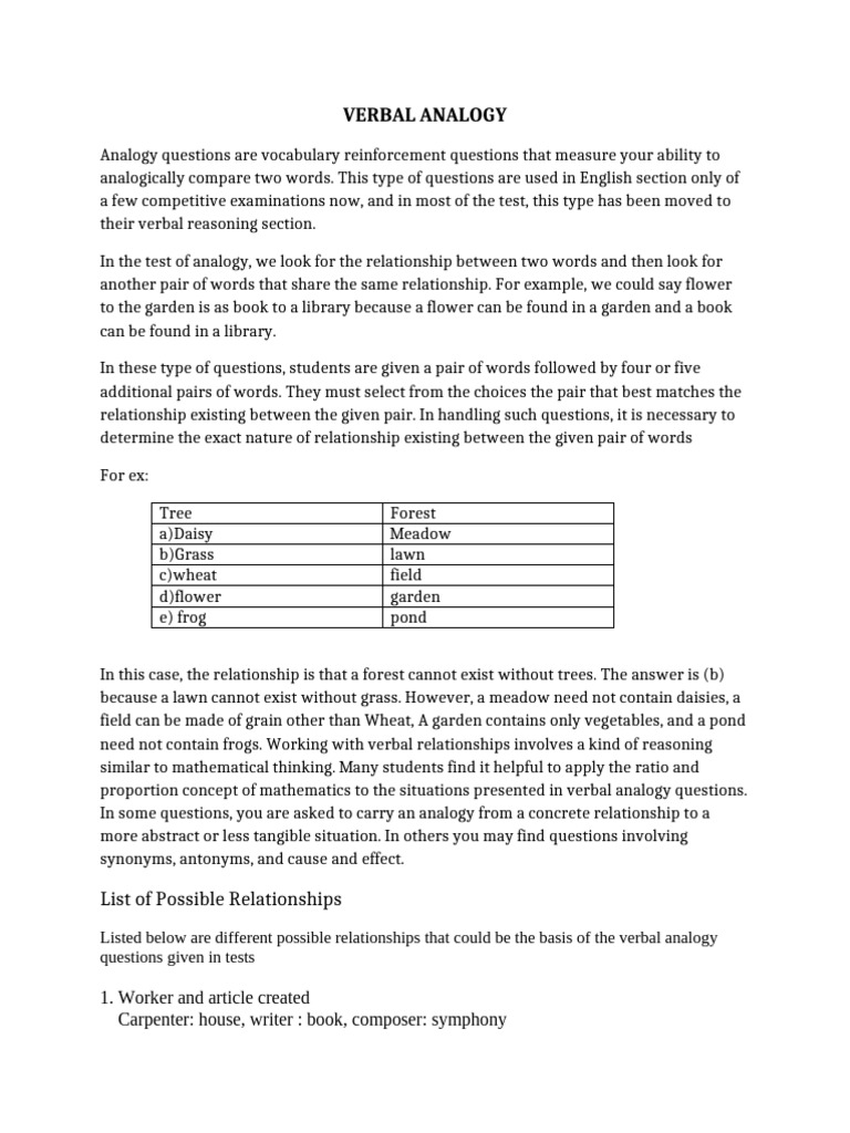 Verbal Analogy | PDF