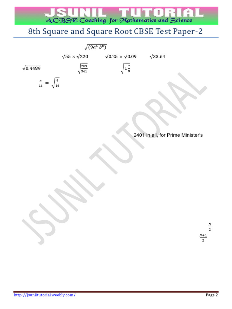 8th Square and Square Root Cube Root Worksheet 2023-2 | PDF