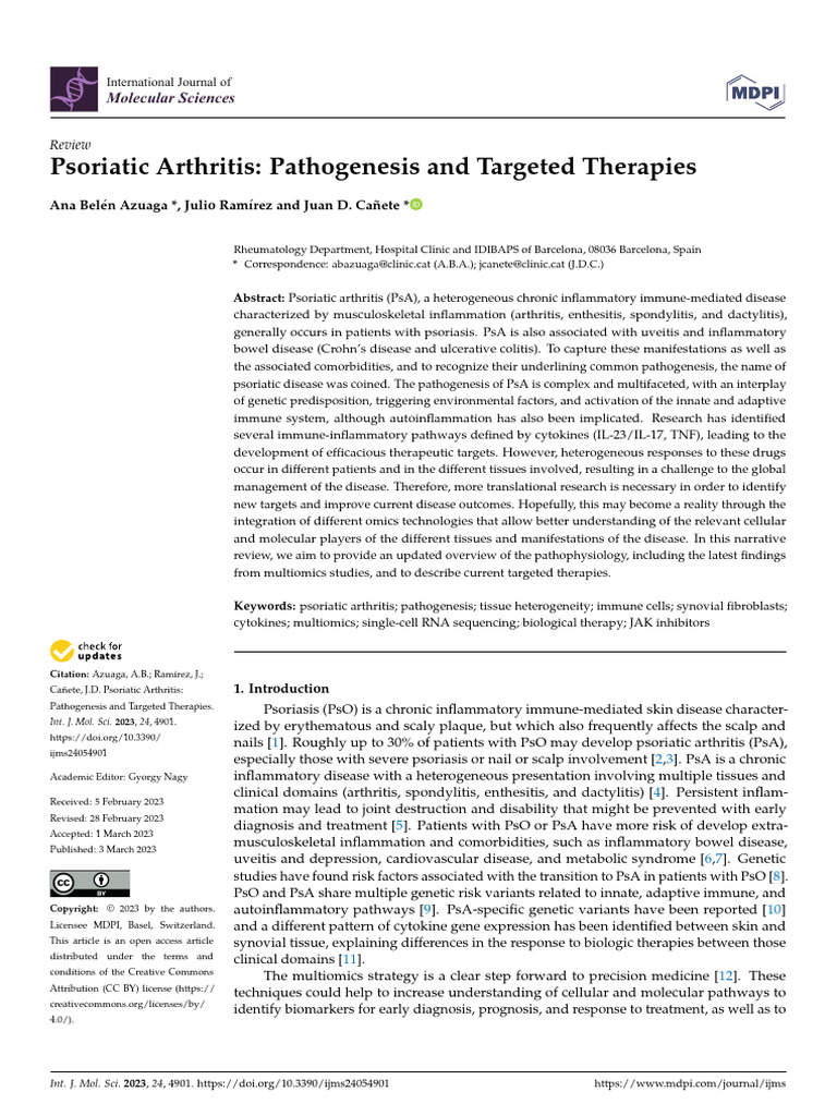 Psoriatic Arthritis: Pathogenesis and Targeted Therapies | PDF ...