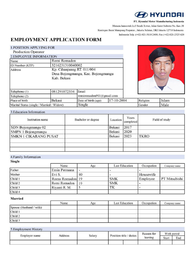 Form Hyundai - Romi Romadon | PDF