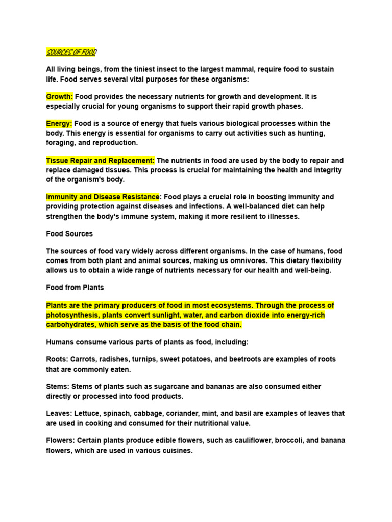 Sources of Food | PDF