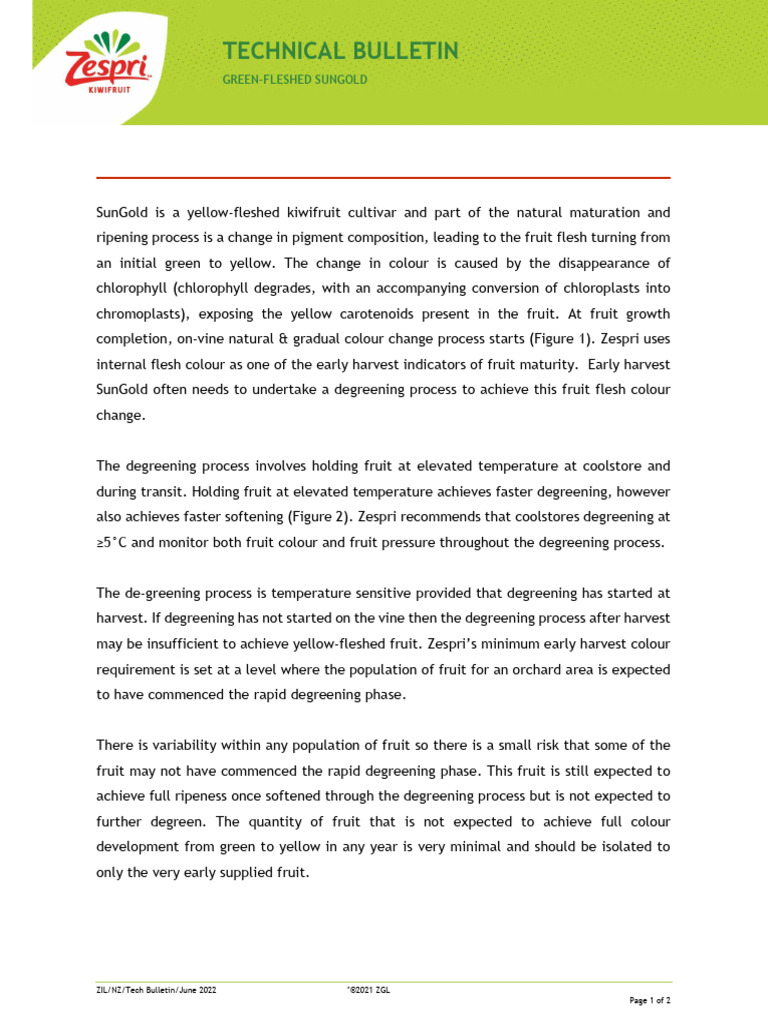 Green Fleshed Sungold Technical Bulletin | PDF