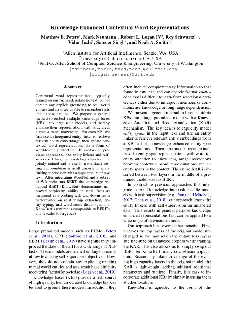 Knowledge Enhanced Contextual Word Representations | PDF