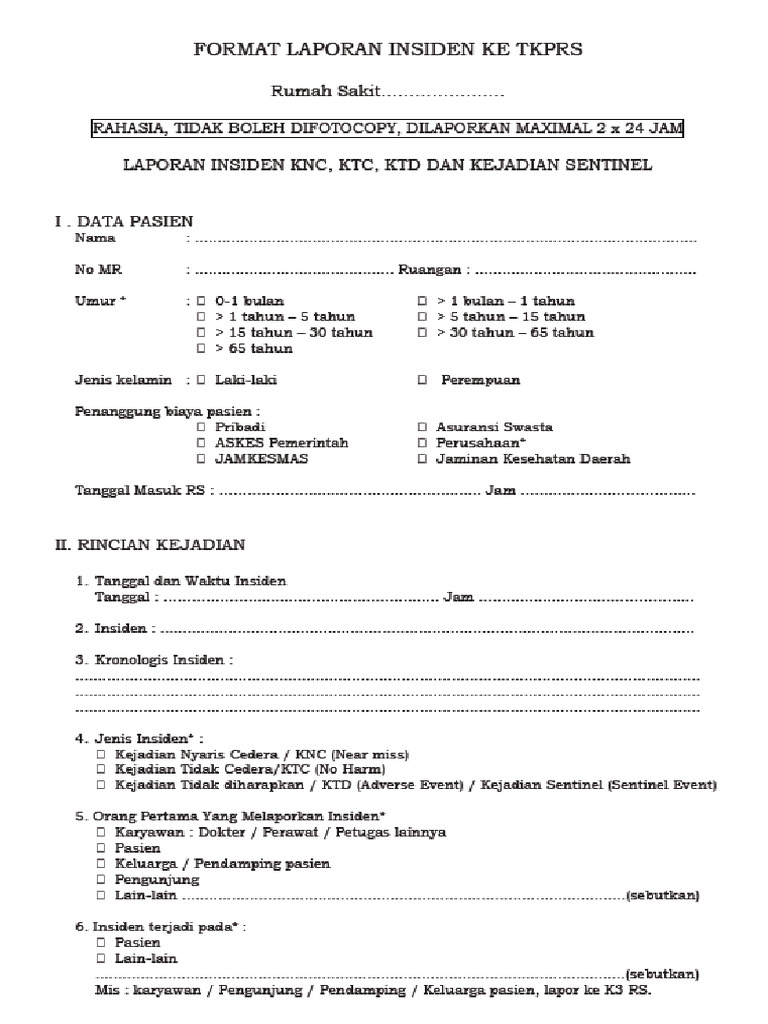 Form Pelaporan IKP | PDF