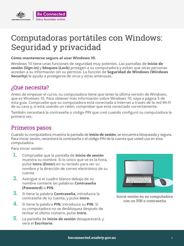 Computadoras Portatiles Con Windows Seguridad y Privacidad BeConnected t16 c4 SPA | PDF
