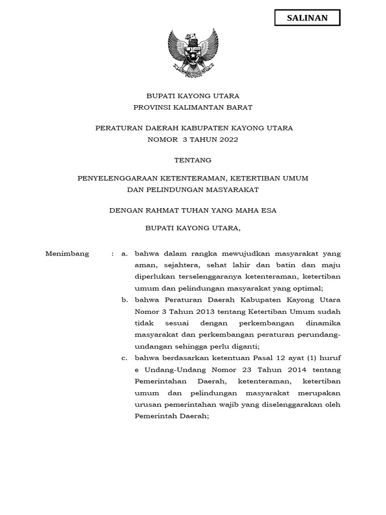 PERDA KKU Nomor 3 Tahun 2022 Tentang Penyelenggaraan Ketentraman, Ketertiban Umum Dan ...