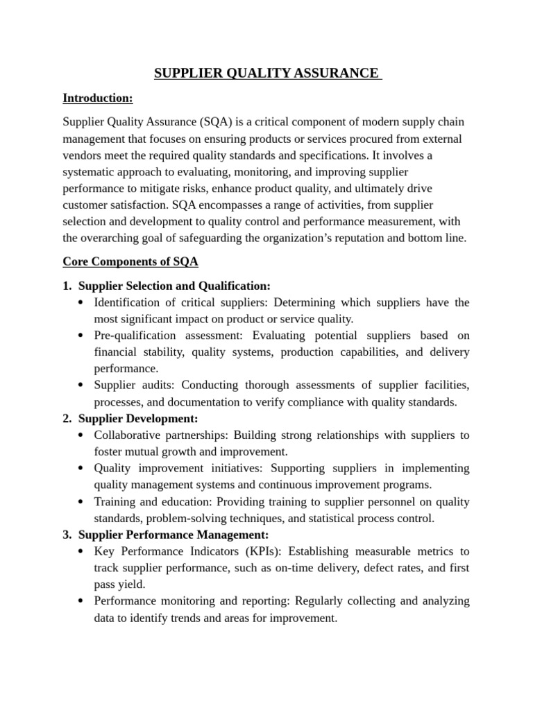 Supplier Quality Assurance Overview | PDF | Supply Chain | Business