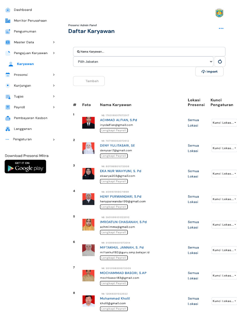 Daftar Karyawan - Presensi | PDF