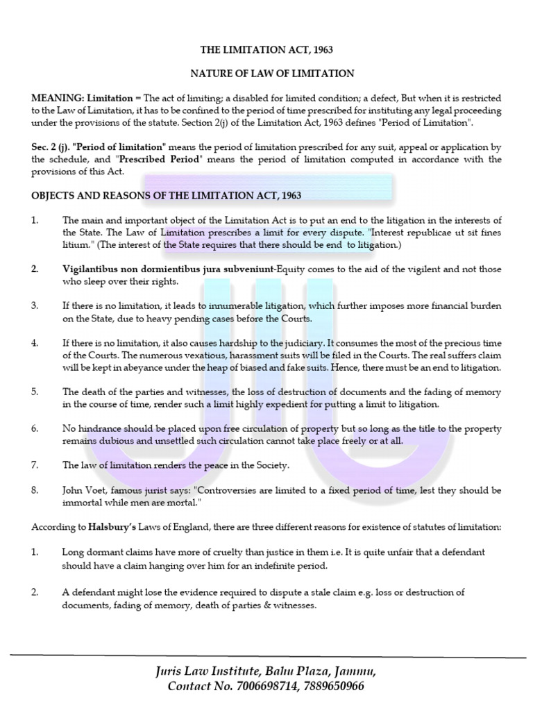 Limitation Act JLI | PDF