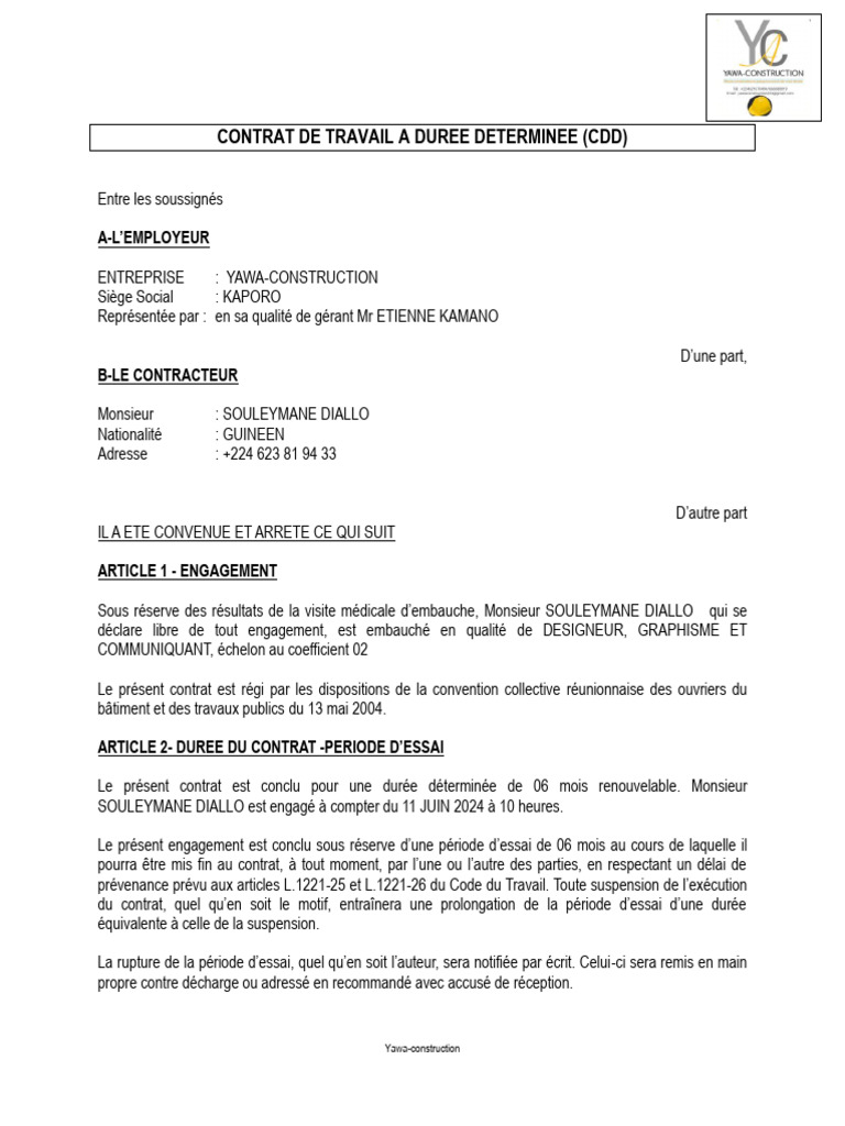 Contrat de Travail | PDF