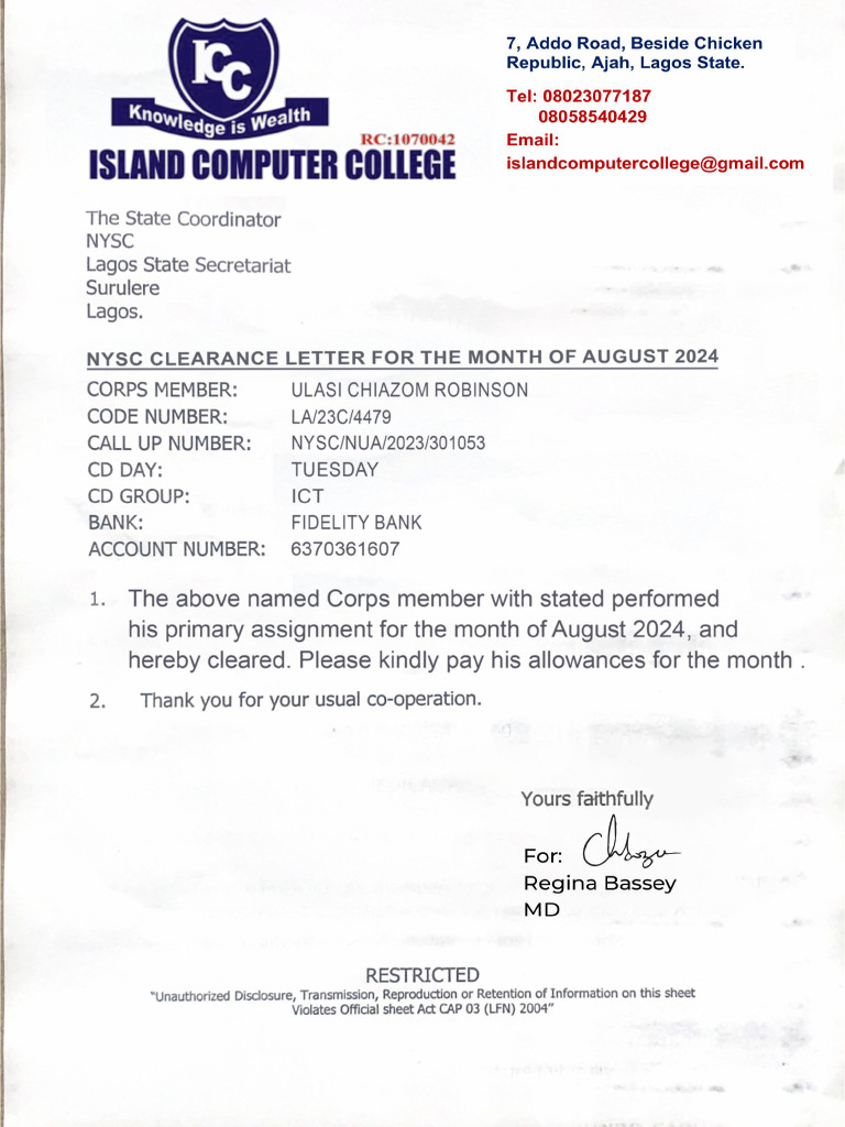 Release Letter Nysc | PDF