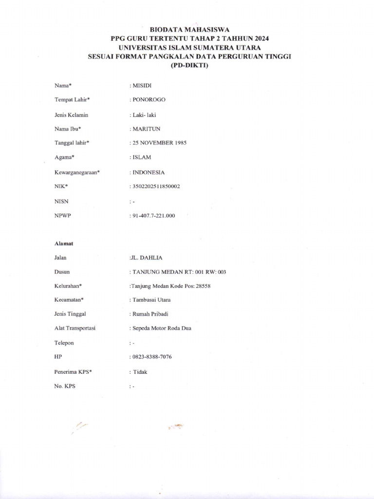 BIODATA MISIDI | PDF