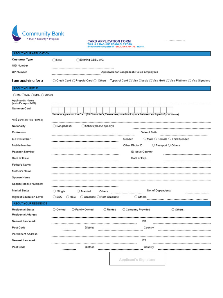 CBBL Credit Card Application | PDF
