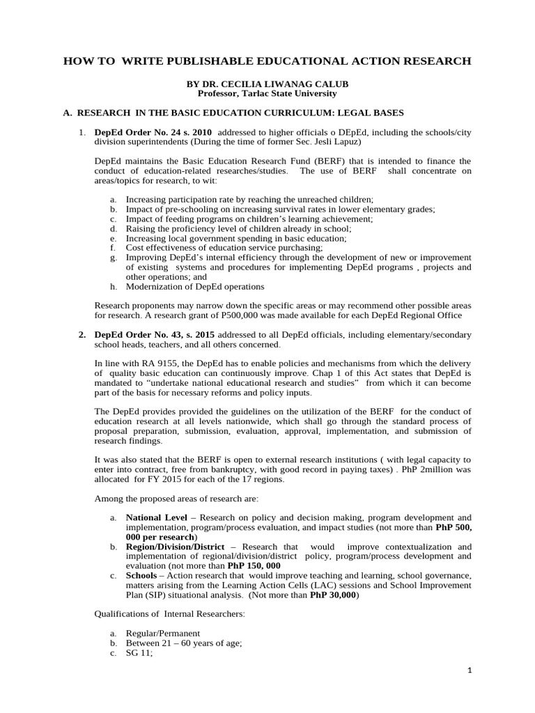 How To Write Publishable Educational Action Research | PDF