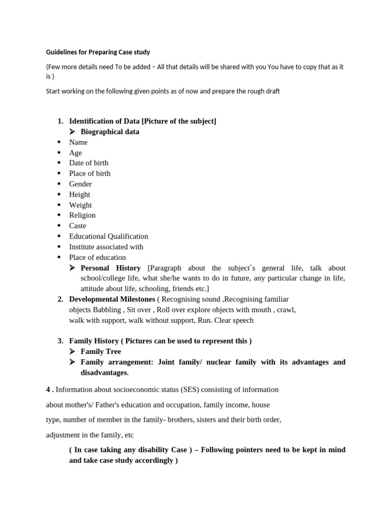 Guidelines For Preparing Case Study - Class XII | PDF | Feeling | Sibling