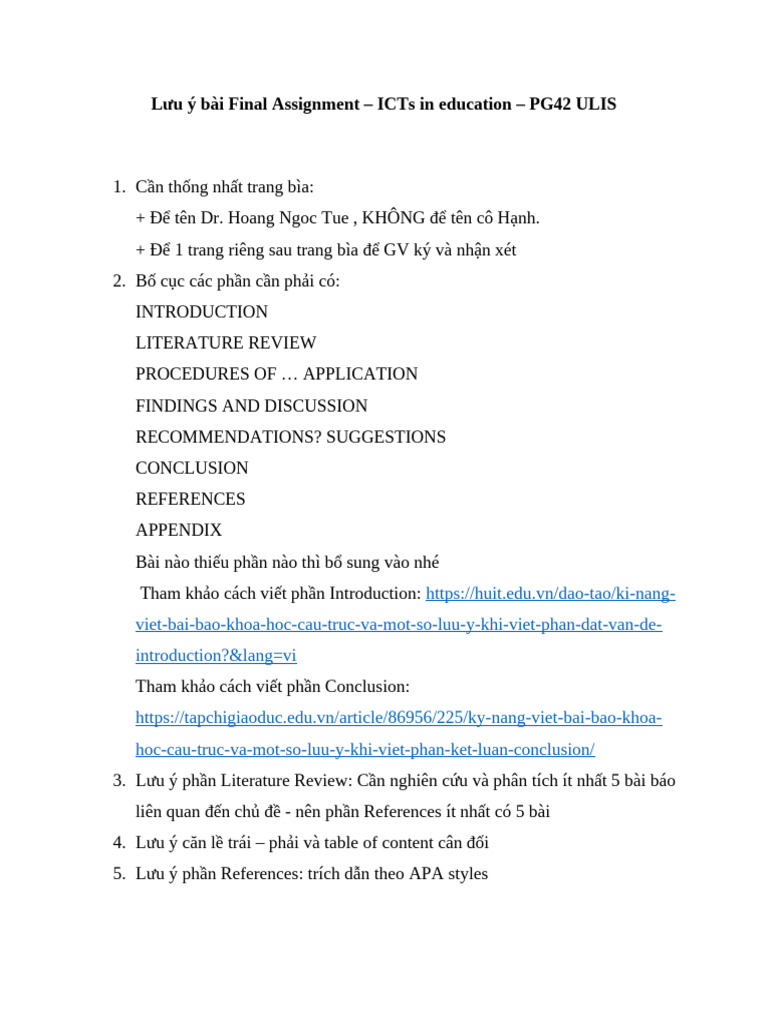 Lưu Ý Bài Final Assignment | PDF