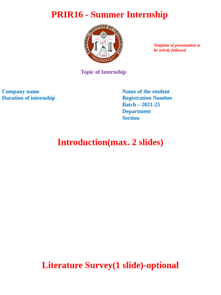 Summer Internship Presentation Template | PDF