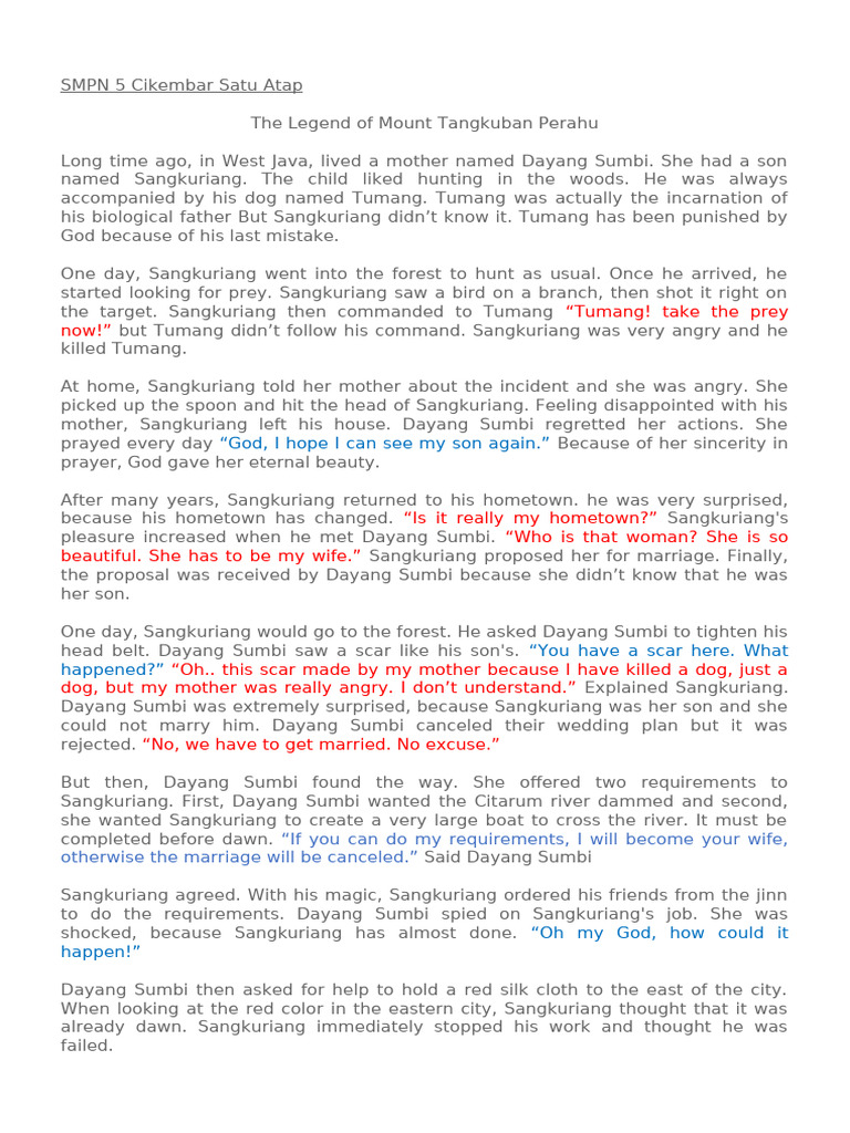 The Legend of Mount Tangkuban Perahu | PDF