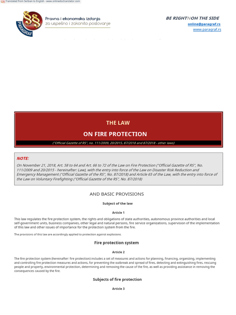 Law On Fire Protection | PDF