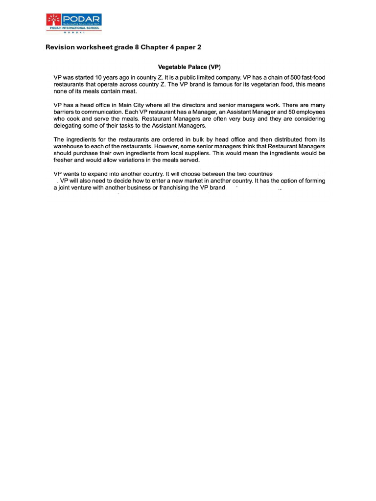 Revision Worksheet Grade 8 CH 4 Paper 2 | PDF