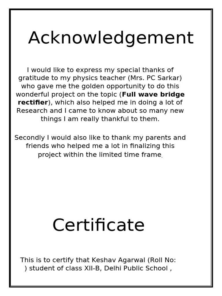 Class 12 Physics Project On Full Wave Bridge Rectifier | PDF
