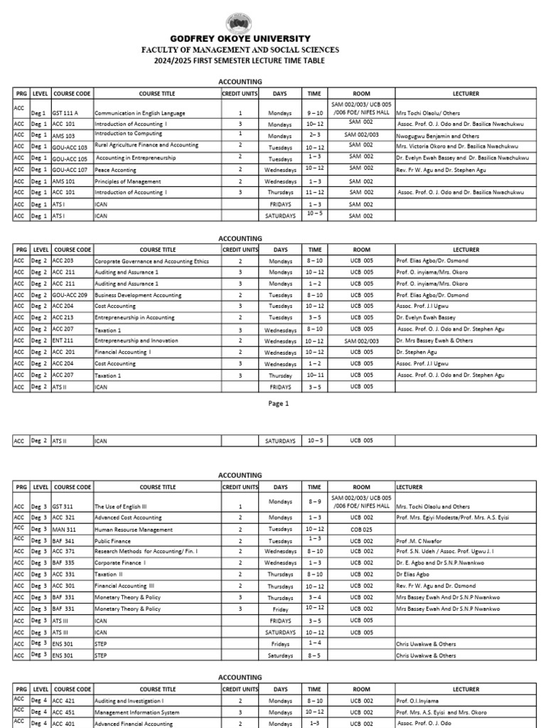 FMSS-1st-Sem-Lec.-Time-Table-2024-2025 | PDF