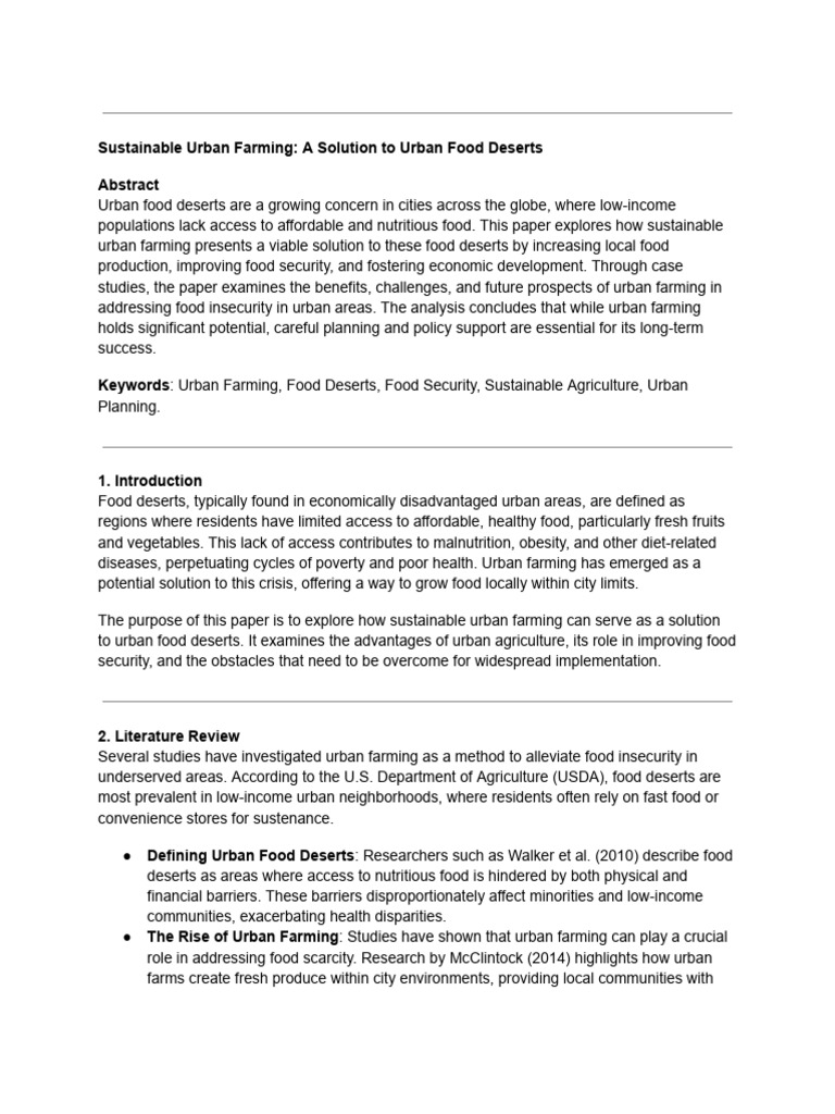 Sustainable Urban Farming: A Solution To Urban Food Deserts | PDF ...