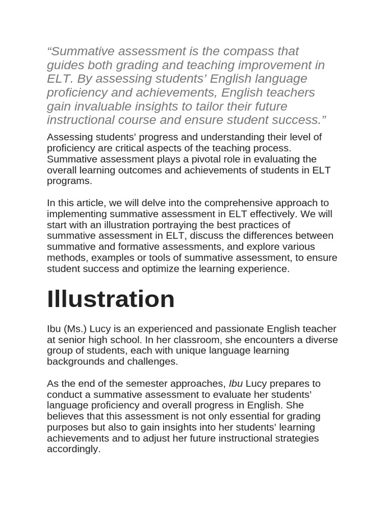 Summative Assessment Is The Compass That Guides Both Grading and ...