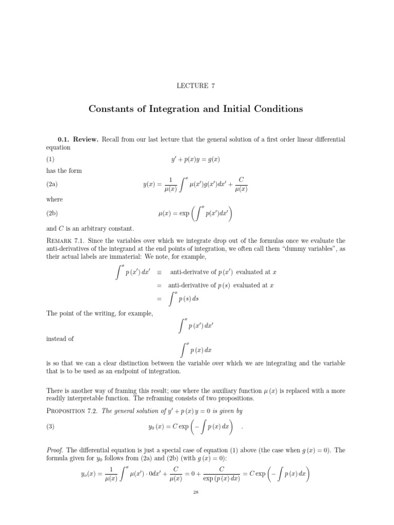 Constants of Integration and Initial Conditions: 0.1. Review | PDF
