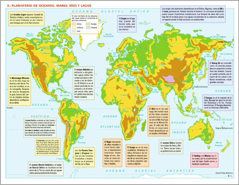 Planisferio de oceanos rios mares y lagos | PDF