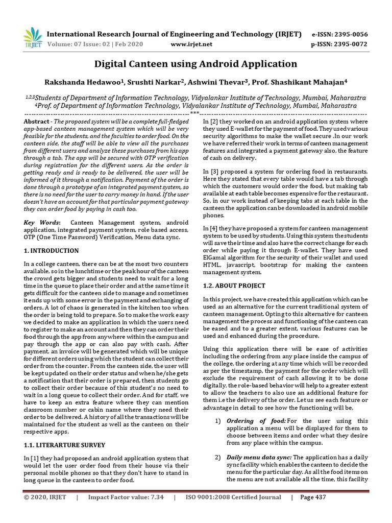 IRJET Digital Canteen Using Android Appl | PDF