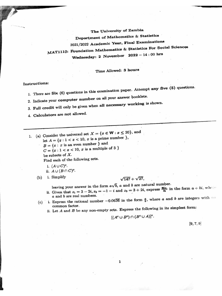 2022 Math 1110 Exam | PDF