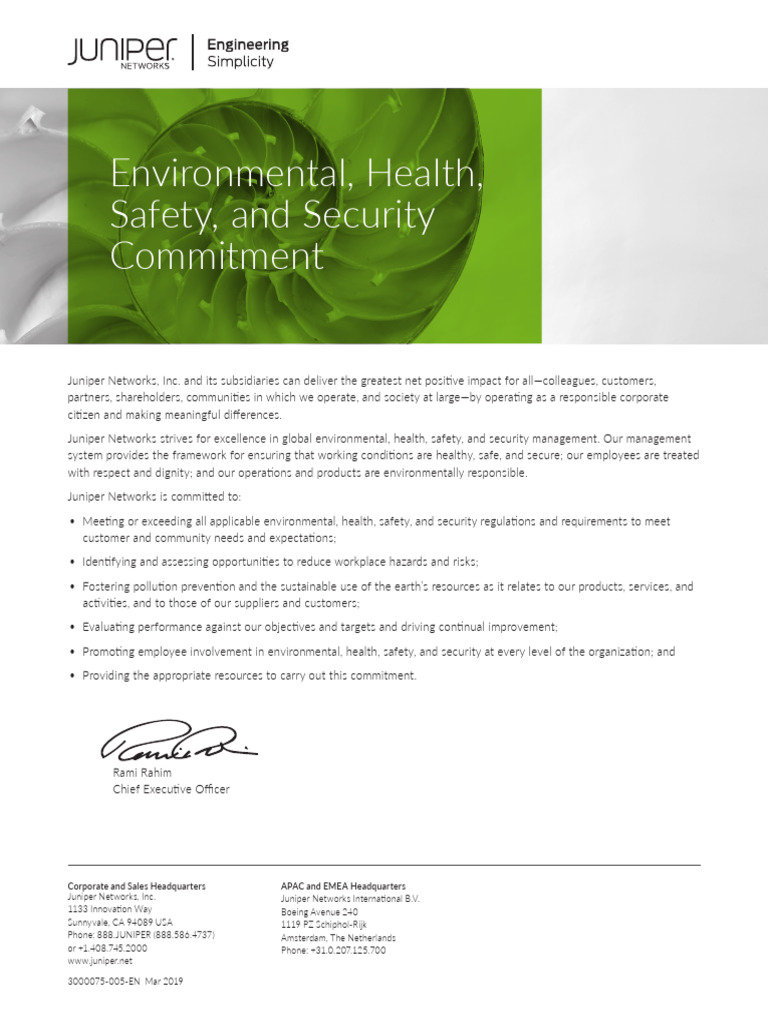 Environmental, Health, Safety, and Security Commitment: Corporate and Sales Headquarters APAC ...