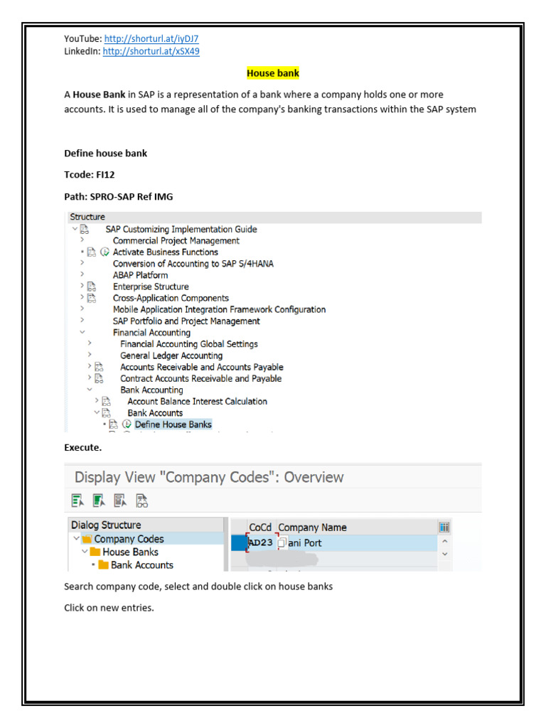 Create House Bank - FI12 | PDF | Finance & Money Management
