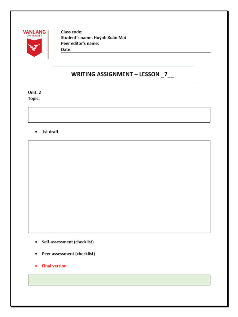 Template Writing Assignment | PDF | Convenience Food | Self-Improvement