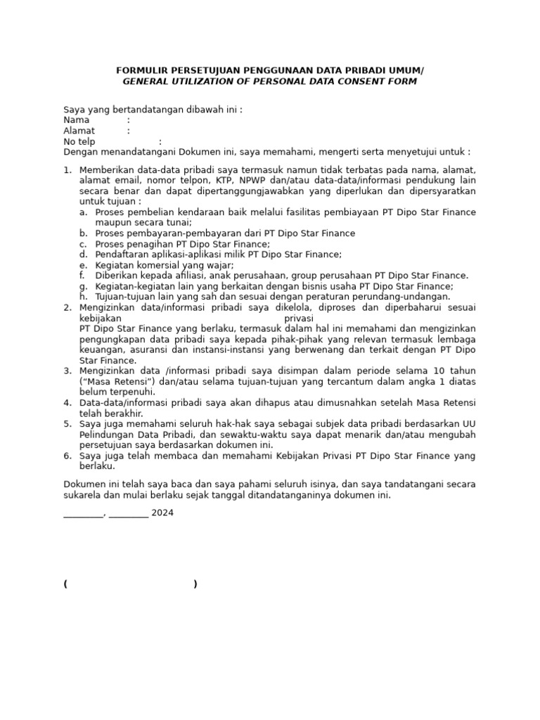 General Consent Form DSF 1 Juli 2024 | PDF