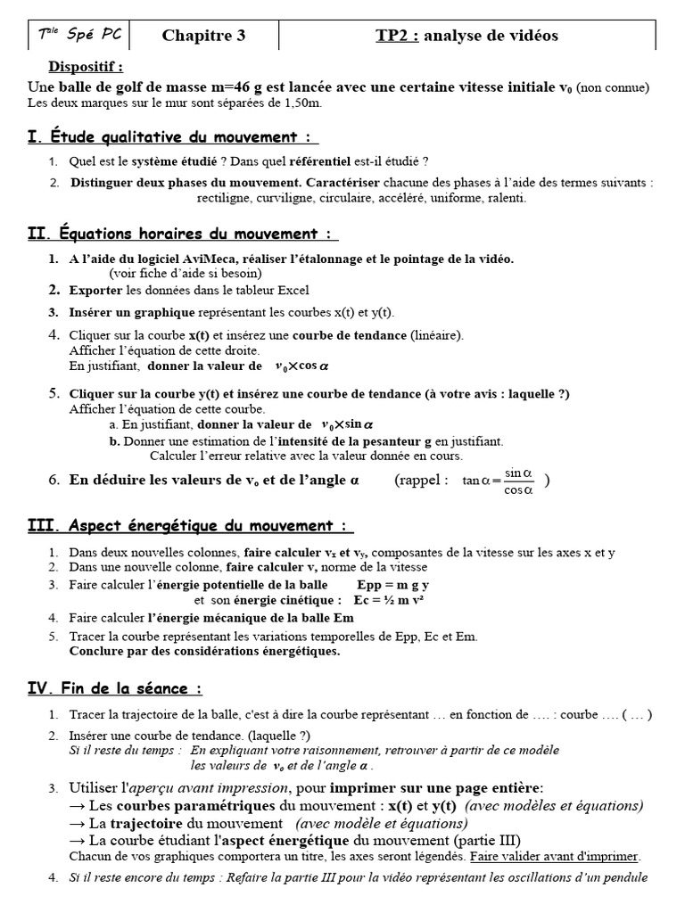Chap3 Tp2 Analyse Video NRJ | PDF