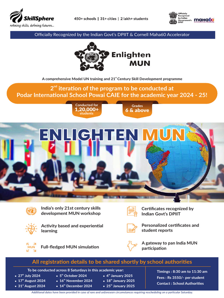 Enlighten MUN Brochure Podar International School | PDF