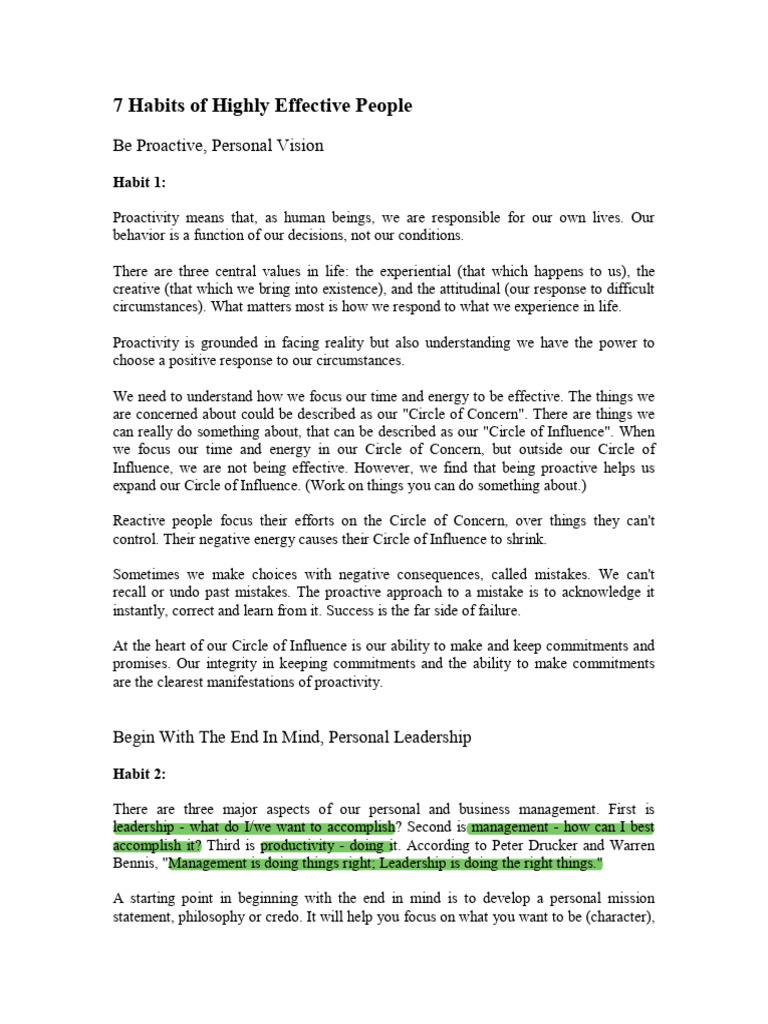 7 Habits of Highly Effective People | PDF