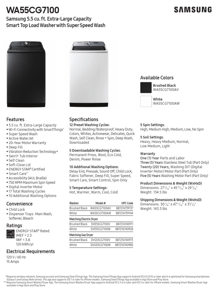 2023 Wa55cg7100 V8 | PDF | Washing Machine | Mobile Phones