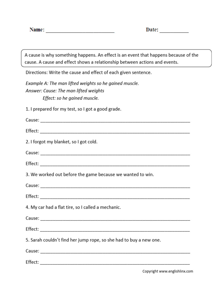 Cause and Effect Sentences Worksheet | PDF
