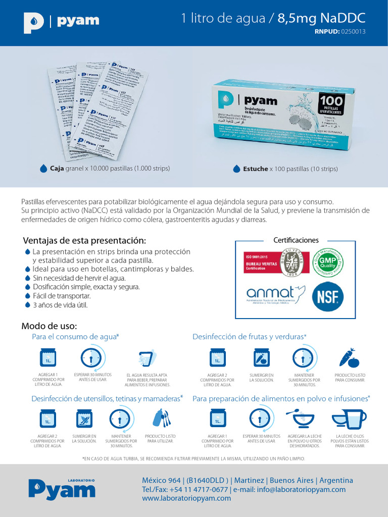 Potabilizador Pyam para 1 Litro de Agua - Ficha | PDF