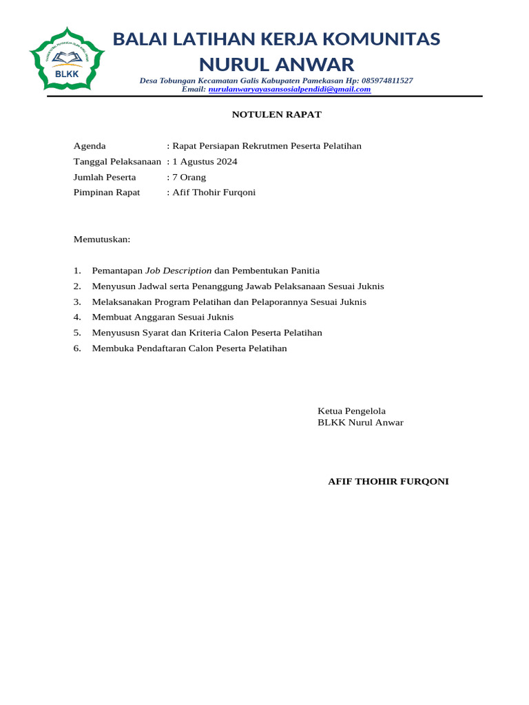 Notulen Rapat | PDF