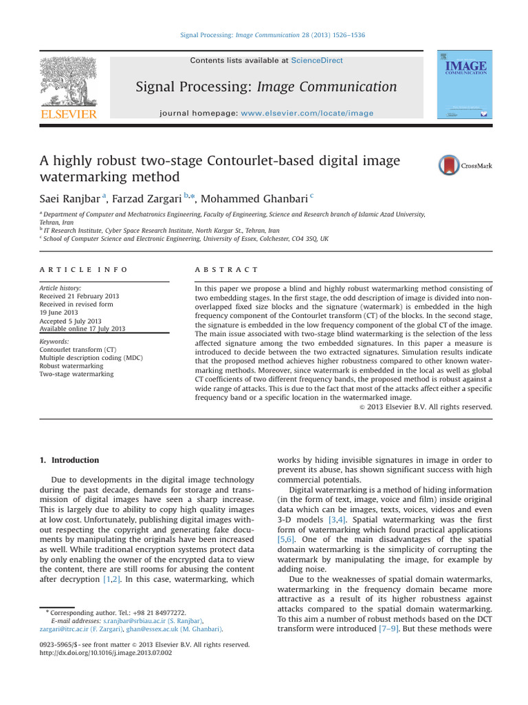 A Highly Robust Two Stage Contourlet Based Digital Image Watermarking Method | PDF ...